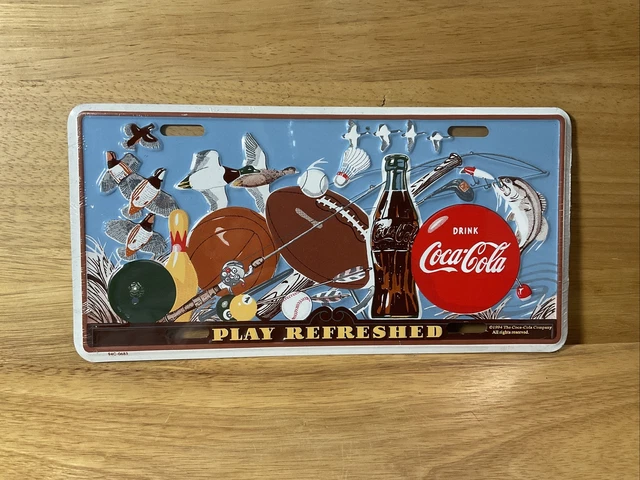 RARE VINTAGE 1994 Coca Cola Play Refreshed Tin License Plate Sign New ...