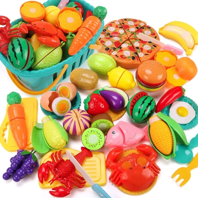 CUTTING PLAY FOOD Toys for Kids Kitchen, Pretend Role Play Toys with ...