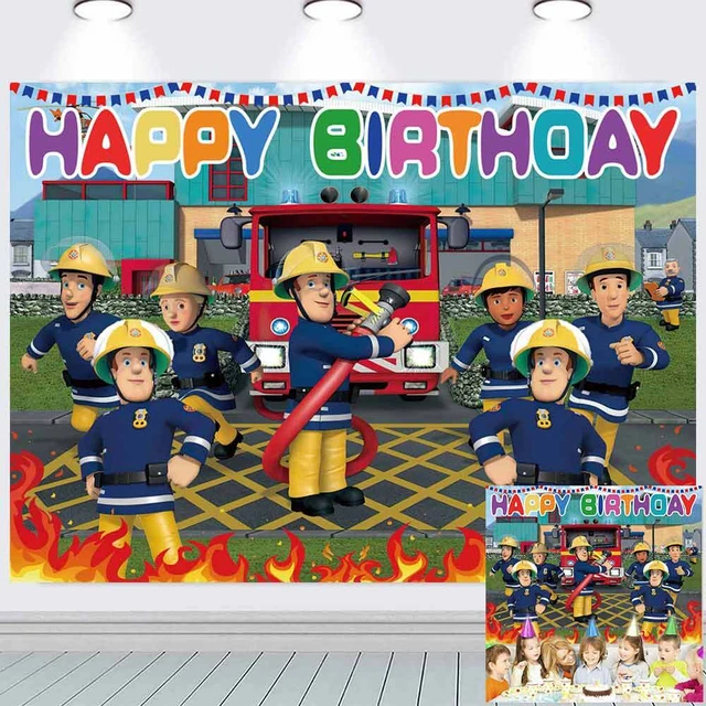FIREMAN SAM HAPPY Birthday Backdrop Banner Background Cartoon ...