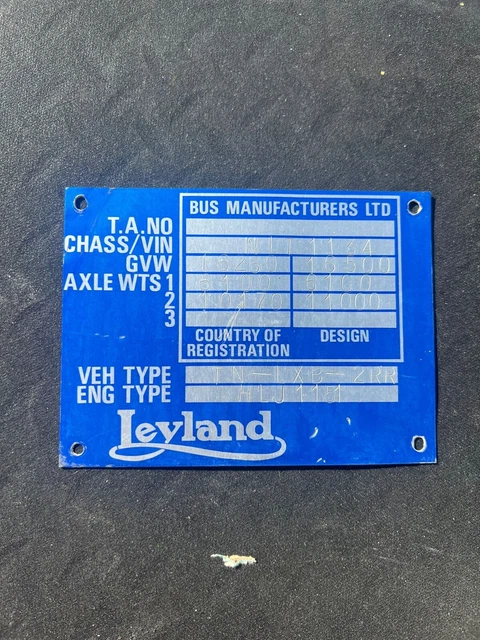 LEYLAND TITAN LONDON Buses A74 THX T1074 Bus Coach Chassis Body Plate ...