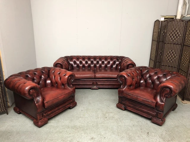 RARE VINTAGE DELLBROOK Chesterfield 3 Seater Sofa + Pair Club Chairs ...
