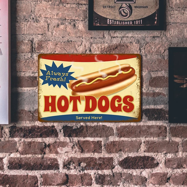 20X30CM RECTANGULAR HOT Dog Metal Retro Tin Painting Plaque Art Garage ...