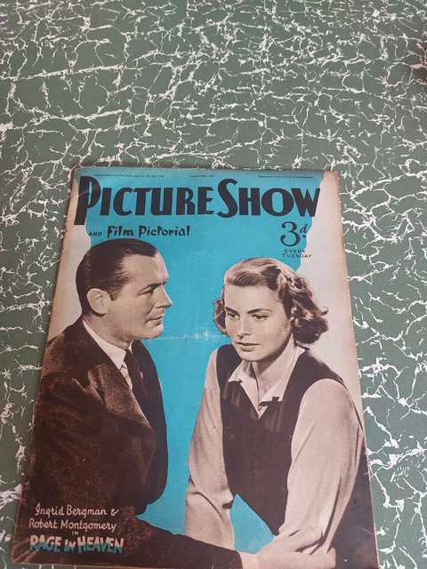 RARE PICTURE SHOW Magazine 16 AUGUST 1941 Ingrid Bergman/Rage in Heaven ...