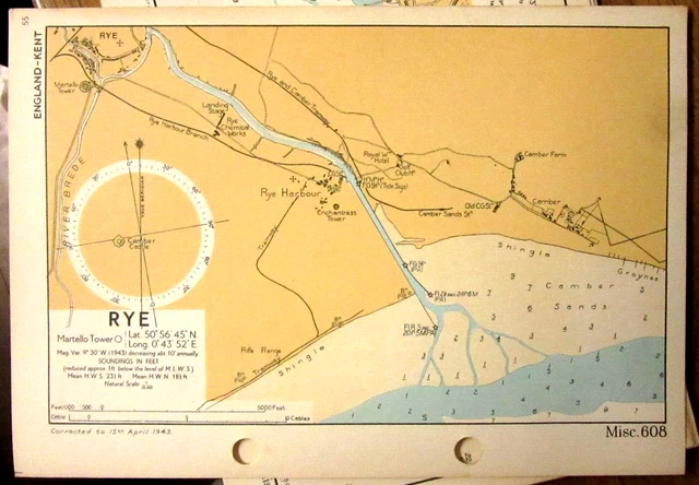 1943 WW2 D DAY Admiralty Map Chart RYE Original ref:75 EUR 16,84 ...
