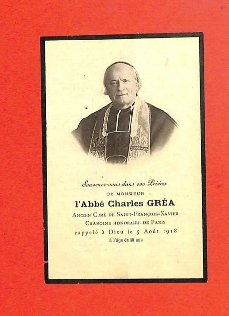PARIS / FAIRE-PART Déces / Abbé Charles Gréa 1918 EUR 9,90 - PicClick FR