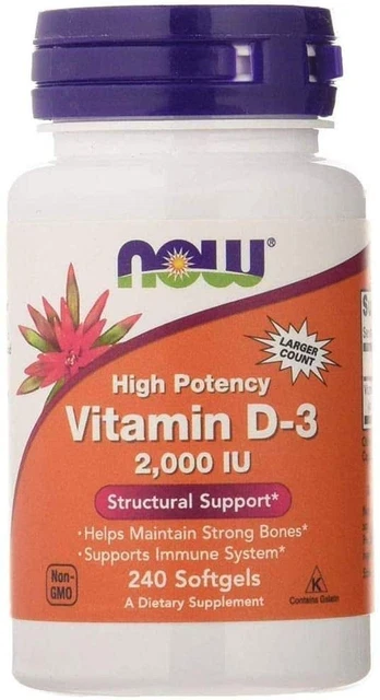 NOW FOODS VITAMIN D3 (Vitamin D3) 2000 IU 240 Capsules £16.99 - PicClick UK