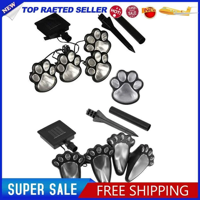 4 SOLAR CAT Animal Paw Print Lights Garden Outdoors Lantern LED Path ...