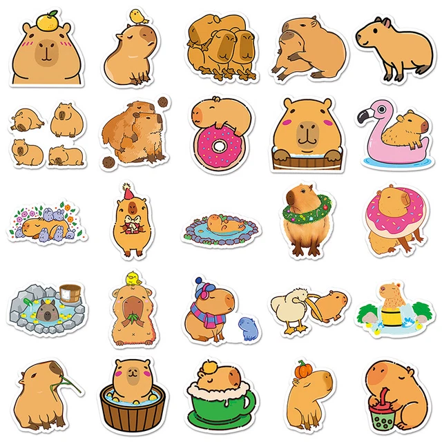 50PCS CARTOON CAPYBARA Stickers Cute Waterproof Animal Sticker Suitcase ...
