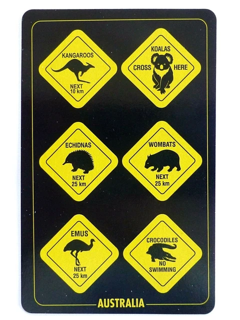 SWAP CARD. AUSTRALIAN Wildlife Road Signs. Kangaroo Koala Emu Crocodile ...