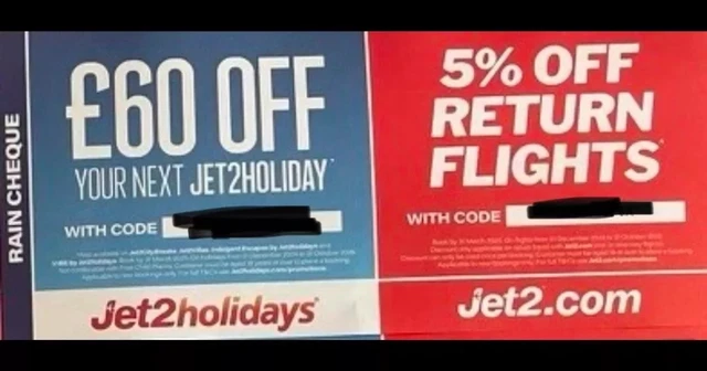 JET2 RAIN CHEQUE Holiday Voucher Code - £60 Off Book by 30th sept 2025 ...