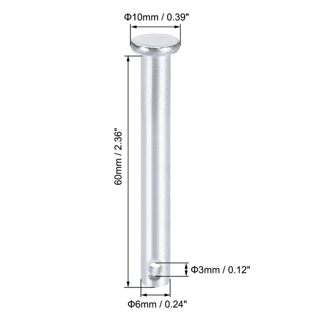 SINGLE HOLE CLEVIS Pins 6mm X 60mm Flat Head Zinc-Plating Solid Steel ...