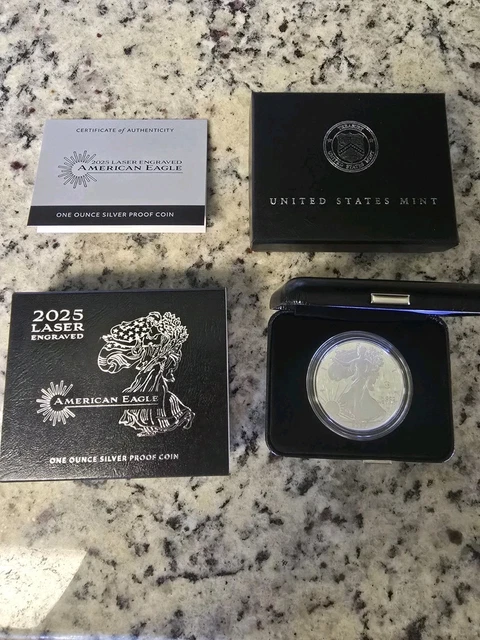 IN HAND! 2025 US Mint Laser Engraved American Eagle One Ounce Silver Proof Coin £159.89 ...