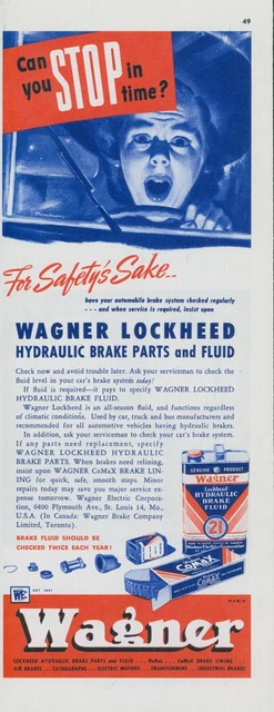 1948 WAGNER LOCKHEED Hydraulic Brake Parts Fluid Scared Woman Stop Time ...