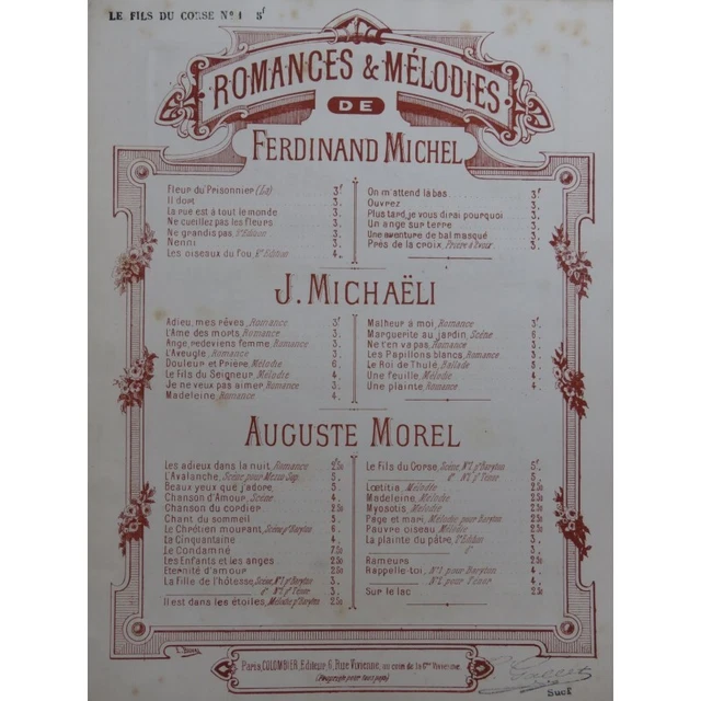 MOREL AUGUSTE IL Figlio Del Corse Canto Pianoforte ca1890 EUR 31,72 ...