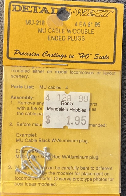 DETAILS WEST - HO Scale - MU-218 - MU Cable W/Double Ended Plugs EUR 4 ...