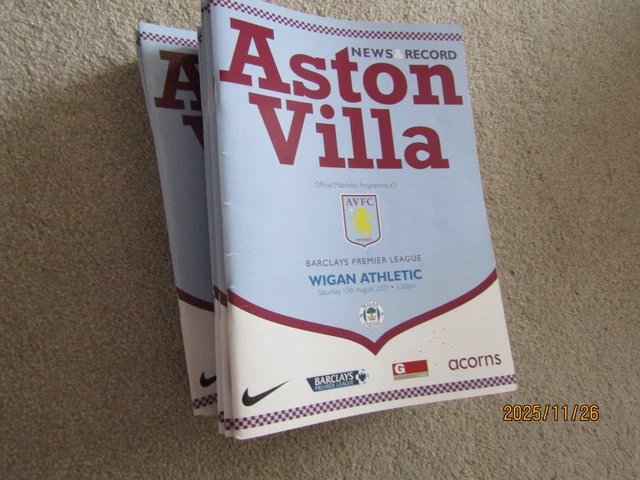 2009/10 SEASON ASTON VILLA Home Matchday Programmes x 18 £10.80 ...