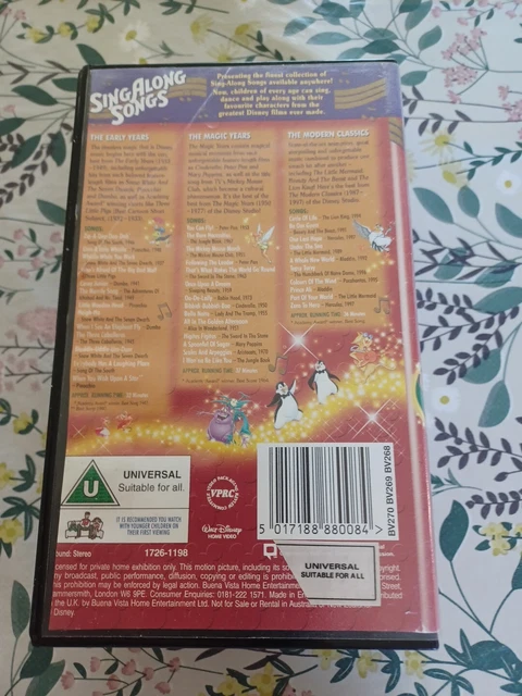 DISNEY SING ALONG Songs Ultimate Collection of All-Time Favorites VHS ...