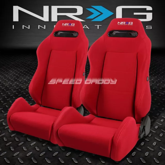 2 X NRG Type-R Fully Reclinable Racing Seat/Seats+Adjustable Slider Red ...
