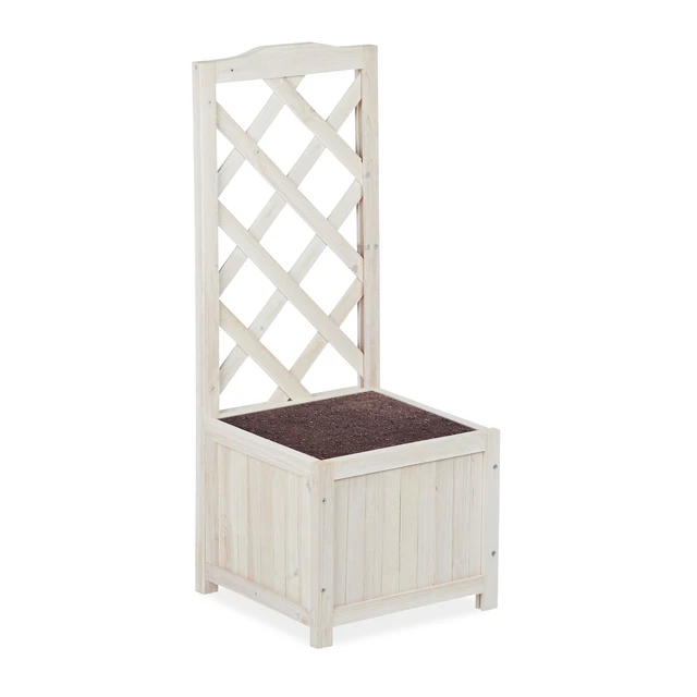 WHITE PLANTER BOX with Wooden Lattice, Rose Trellis, Raised Flowerbed £ ...