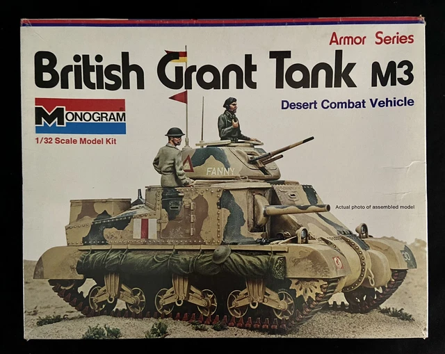 1973 MONOGRAM 1/32 Scale BRITISH GRANT TANK M3 Model Kit, #7535, In ...