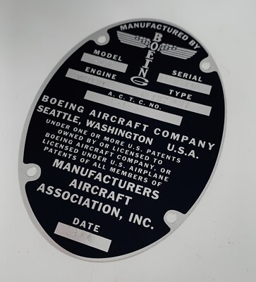 WW2 USAF B-17 Flying Fortress bomber metal Bulkhead Data Plate - Boeing ...