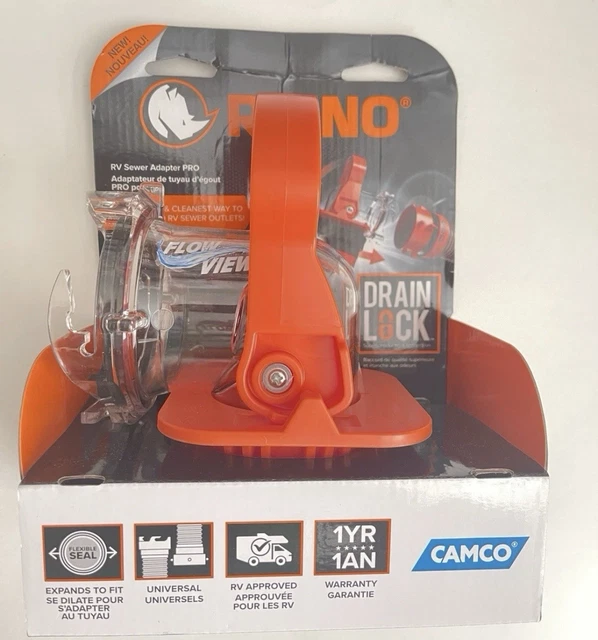 CAMCO RHINO SEWER Adapter Pro With drain lock 39730 Black Tank NEW $110 ...
