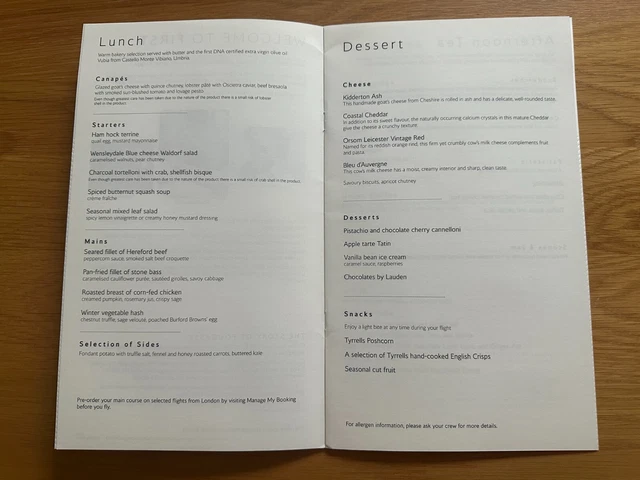 BRITISH AIRWAYS BA First Menu London - Seattle 2019 £4.99 - PicClick UK