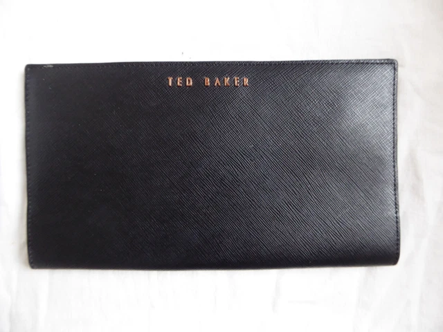 TED BAKER BLACK/CREAM leather large size card/passport/travel organiser ...