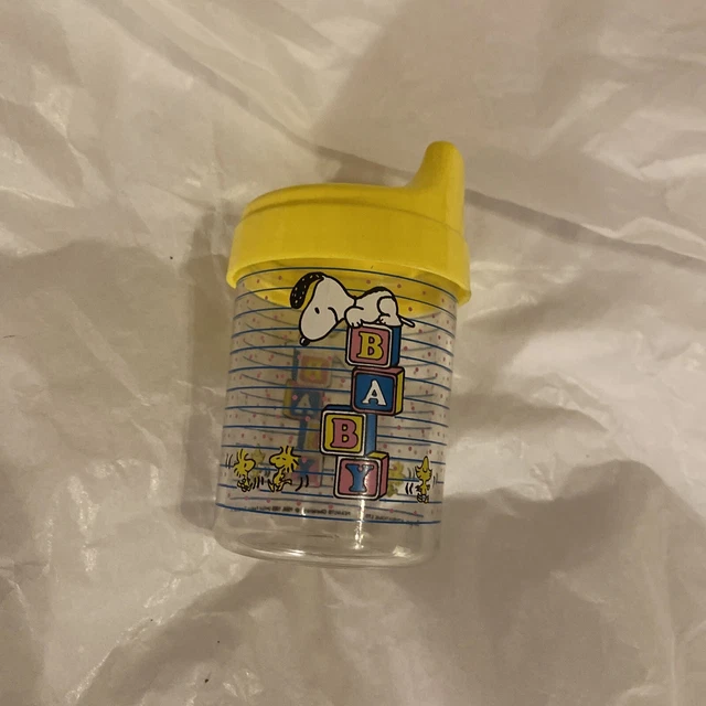 VINTAGE 1965 SNOOPY & Woodstock Sippy Cup Clear Yellow Lid $6.00 - PicClick