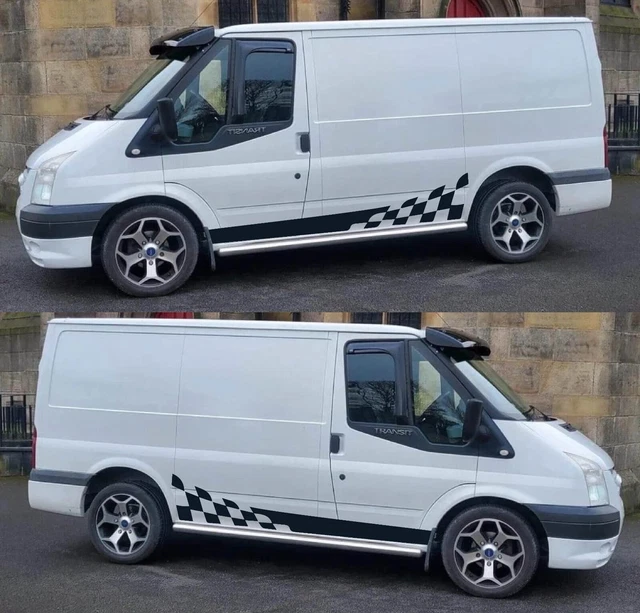 FORD TRANSIT MK6 Mk7 Side Stripes Graphics Both Sides Racing Checked ...