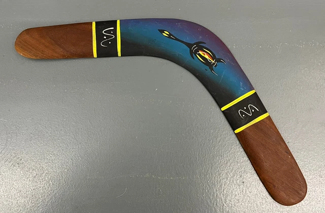 VINTAGE HANDMADE HAND Painted Wooden Boomerang Australian Brigalow ...
