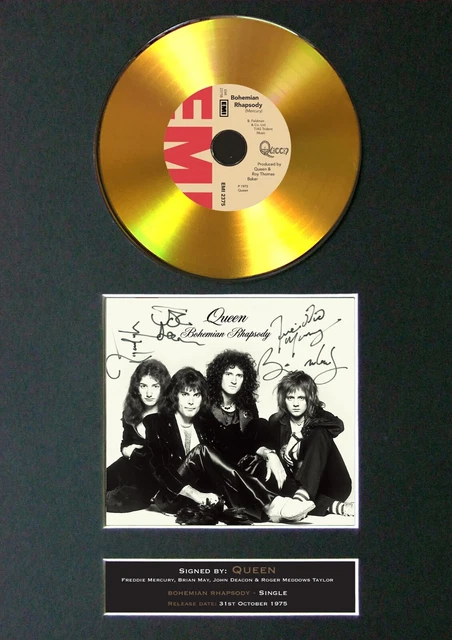 QUEEN BOHEMIAN RHAPSODY Mounted Signed Autograph GOLD CD Print A4 #180 ...