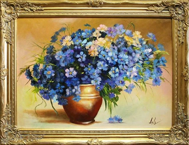 BLUMEN VASE ÖLGEMÄLDE Bild Bilder Gemälde Ölbilder Ölbild Mit Rahmen - G15454 EUR 218,70 ...