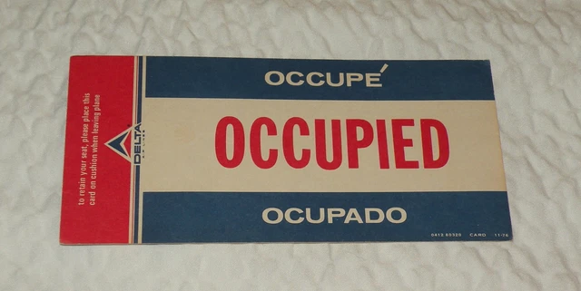 VINTAGE DELTA AIRLINES HEAVYWEIGHT PAPER OCCUPIED CARD 1976 3 Languages ...