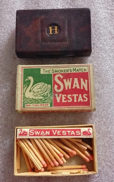 RARE VINTAGE 1930S/40S Swan Vesta Matches + Monogrammed Leather Case ...