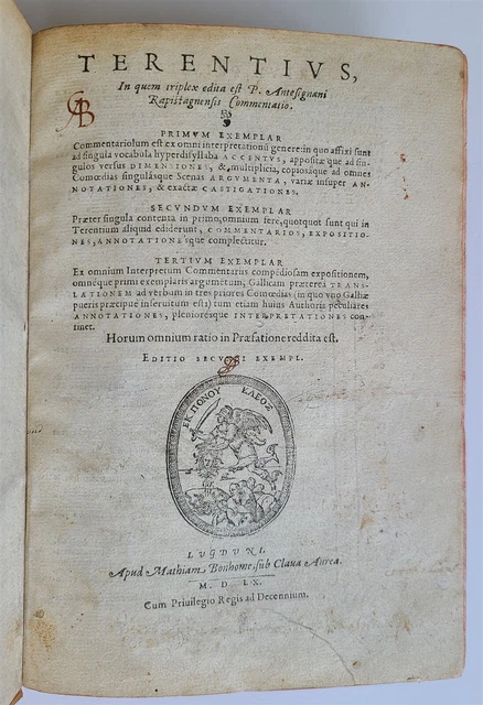 1560 TERENCE COMEDIES COMMENTARIES POETRY antique Publius Terentius ...