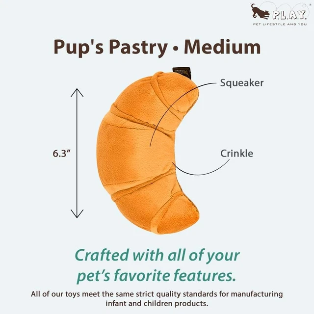 PLAY BARKING BRUNCH Pup’S Pastry Croissant Plush Dog Toy – Durable ...