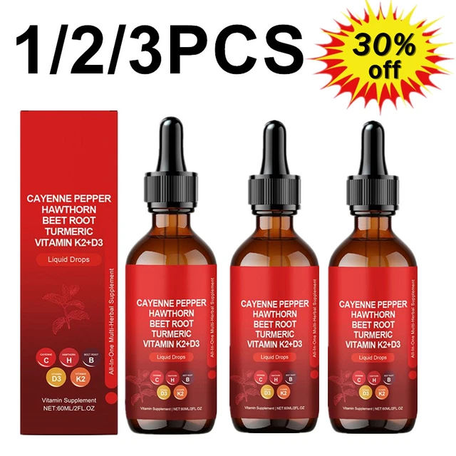 1/2/3PCS CAYENNE PEPPER Hawthorn Beet Root Turmeric Vitamin K2+D3 Drops ...