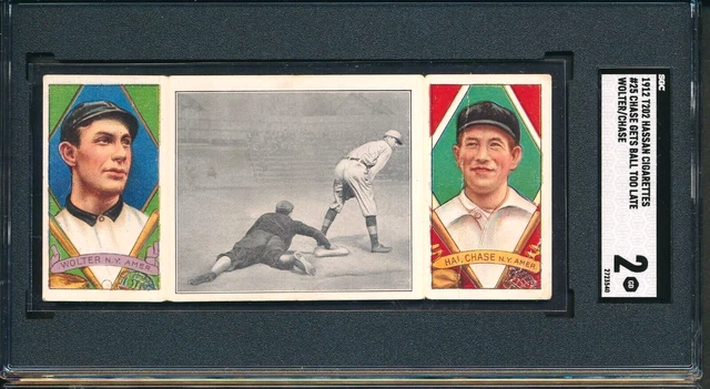 1912 T202 HASSAN : Hal Chase obtient la balle trop tard, Chase/Wolter ...