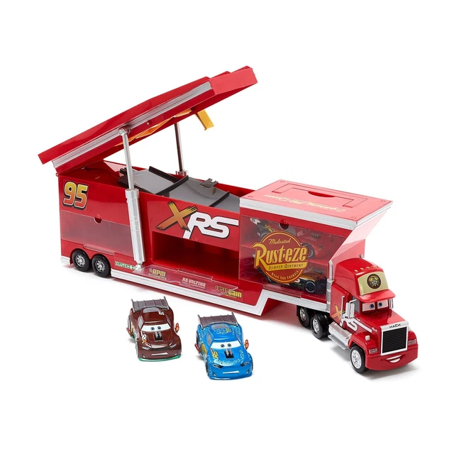 DISNEY PIXAR CARS Mack Carrier Truck Playset and 4 Pull Back Die Cast ...