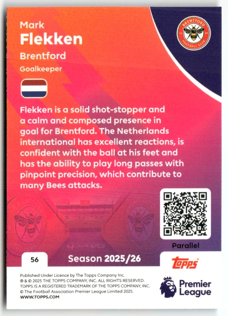 TOPPS PREMIER LEAGUE 2025-26 Soccer N° 56 Mark Flekken Bleu Parallèle EUR 2,71 - PicClick FR