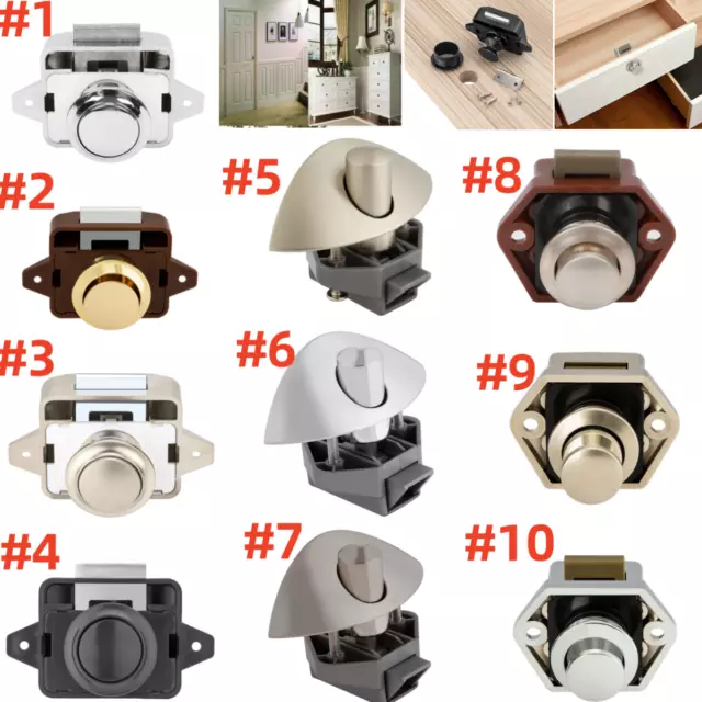 PUSH BUTTON DRAWER Door Cupboard Latch Catch Lock RV Caravan Cabinet ...