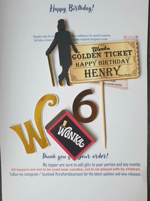 WILLY WONKA CHOCOLATE GOLDEN TICKET Cake BIRTHDAY Topper Any Name Age £ ...