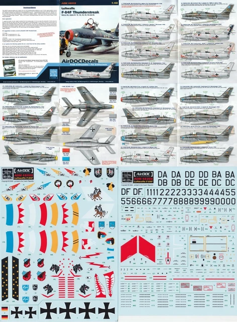 AIRDOC DECALS 1/48 F-84F Thunderstreak WaSLw 30 JaboG 31 32 33 34 35 ...