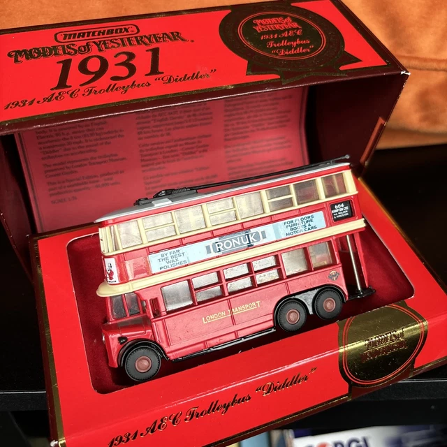 MATCHBOX,Y10,AEC TROLLEYBUS DIDDLER,LONDON TRANSPORT,boxed Model Bus £2 ...