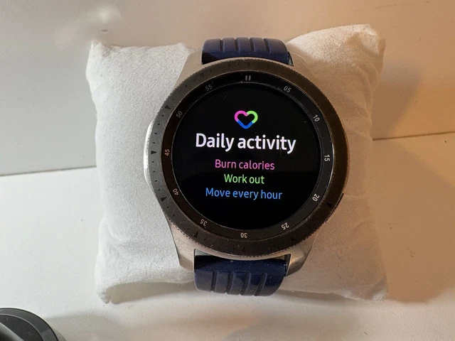 SAMSUNG GALAXY WATCH 46mm SM-R800 Silver Bluetooth Smartwatch Blue Band ...