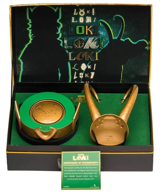 LOKI MARVEL LIMITED Edition Replica Set cosplay = Horned Crown + Plate Badge - £51.95 - PicClick UK