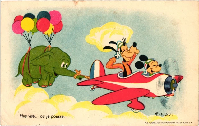 WALT DISNEY, AVIATION, Mickey Mouse and Goofy in an Airplane, 1955, Old ...