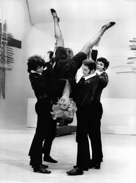 MIREILLE DARC UPSIDE down carried by dancers set TV show Dim D- 1968 ...