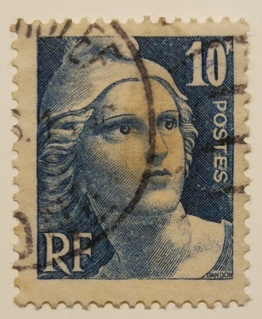 TIMBRE OBLITÉRÉ MARIANNE de Gandon 10frs., bleu foncé Y&T N°726 EUR 0 ...